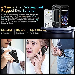 Blackview N6000 Rugged Smartphone 2023, 4.3-inch Small Android 13 Phone, 16GB 256GB Octa-core MTK Helio G99 6nm, 48MP + 16MP Camera, Dual SIM 4G, QHD+ Display 3880mAh 18W Fast Charge Rugged Phone, NFC