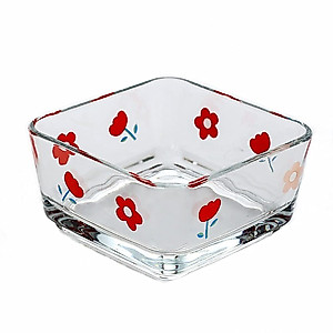 yaocoral 9 OZ Mini Floral Candy Dish Small Glass Candy Bowl for Dessert,Snack,Fruit,Yogurt,Dipping,Side Dishes,Kitchen Prep,Clear Square Dessert Bowl Serving Bowl