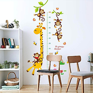 Height Growth Chart Wall Sticker Self-Adhesive Children Living Baby Room Decoration Animals Cartoon Wall Stickers Kids Measuring Ruler Height Decals Removable Nursery Bedroom Wallpaper
