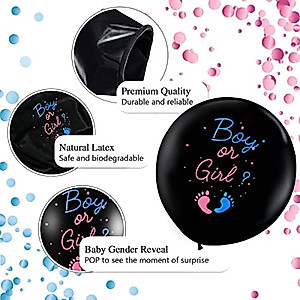 Jumbo Gender Reveal Confetti Balloons 2pcs 36" Black Boy or Girl Balloon Come with Blue Pink Confetti for Baby Gender Reveal Party Idea