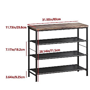 INGIORDAR Shoe Rack Organizer 4 Tier Metal Organizer Shelf with Industrial MDF Board and Layer Fabric for Entryway Closet bedroom Living Room Garage,Black & Rustic Brown