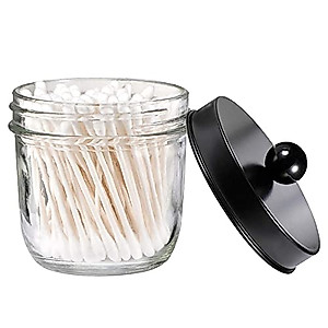 Mason Jar Bathroom Accessories Set(4 Pack) - Foaming Soap Dispenser&Qtip Holder Set&Toothbrush Holder-Rustic Farmhouse Decor Bathroom Organizer Apothecary Jar Country Countertop (Black)