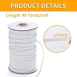 XKDOUS Elastic Band for Sewing, 1/4 Inch 40 Yards White Knit Elastic Bands High Elastic Cord for Sewing Waistband and Pants Waist