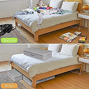punemi Under Bed Storage With Lids, 2 Pack Large Underbed Storage Containers Clothes W/ 3 Handles, Foldable Low Profile Stackable Drawer Organizer Bins Box for Blanket Shoe Bedroom, 31.1*15.7*6inch