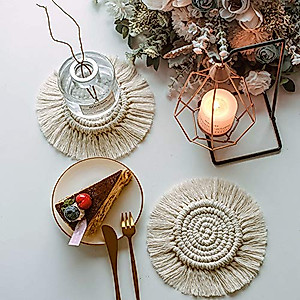 Coasters for Drinks Absorbent Woven Coasters Set Handmade Macrame Coasters with Tassels Coffee Aromatherapy Décor Heat Protection Mat - 4 Pack