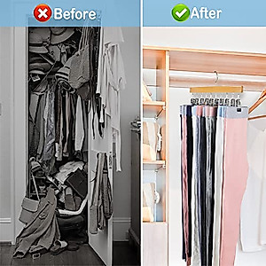 Resovo Upgrade Legging Organizer, Wooden Legging Storage Organizer Space Saving 20 Metal Hooks Closet Organizer and Storage for Leggings, Pants, Skirts etc. 4 Pack