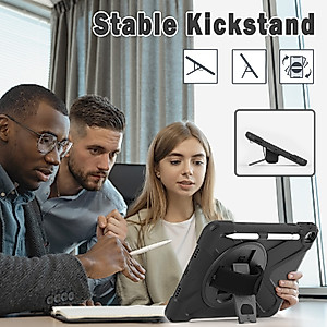 BRAECN for iPad Air 3 10.5 Case 2019,iPad Pro 10.5 Case 2017- Heavy Duty Shockproof Case Cover with Pencil Holder,Rotating Stand/Hand Strap,Carrying Shoulder Strap Fit iPad Air 3rd Gen Case 10.5-Black