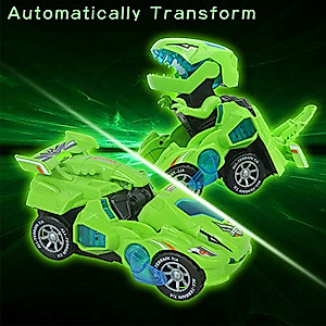 huwairen Toys for 3-6 Year Old Boys Transforming Car Toys with LED Light and Music Dinosaur Toy Birthday Gifts for 4 5 6 7 Year Old Boy (Green)