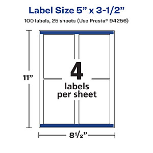 Avery Matte White Rectangle Labels with Sure Feed, 5" x 3.5", 100 Matte White Printable Labels