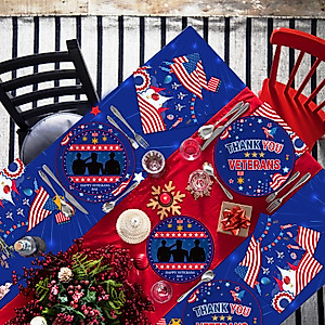 Veterans Day Decorations Tableware 102pcs Patriotic Theme Party Decorations Set Include Thank You Veterans Banner Plates Napkins Cups Forks and Tablecloth for Happy Veterans Day Supplies