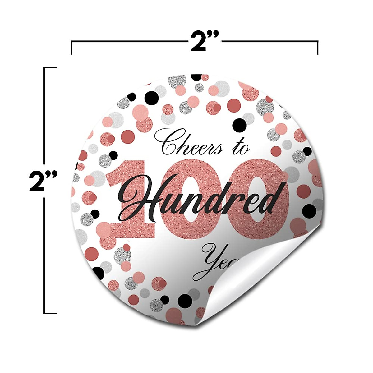 Confetti Rose Gold Polka Dot 100th Birthday Party Sticker Labels, 40 2" Party Circle Stickers by Amanda Creation, Great for Party Favors, Envelope Seals & Goodie Bags