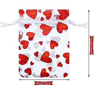50 Pieces Valentine's Day Heart Candy Bags Organza Jewelry Pouches, Pouch Drawstring Bags for Jewelry Packaging Valentine's Day Wedding Festival Party Supply, 10 x 8 cm