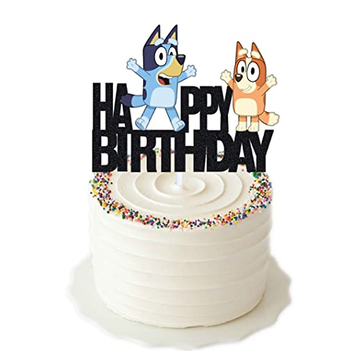 77 Ponies Blue Dog Cake Topper,Cartoon Dog Boys Birthday Party Cake Toppers Decorations Supplies,Black