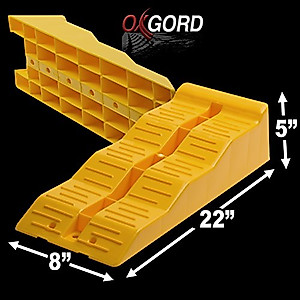 OxGord RV Leveling Ramps - Camper or Trailer Leveler/Wheel Chocks for Stabilizing Uneven Ground and Parking - Set of 2 Blocks, Yellow