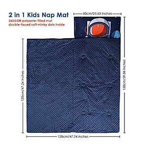 Kids Sleeping Bag Toddler Nap Mat with Removable Pillow, Large Foldable Sleeping Bag for Girls Boys, Easy Clean Slumber Bag with Double Zip for Camping School Preschool Daycare, 59×23 inch Astronauts