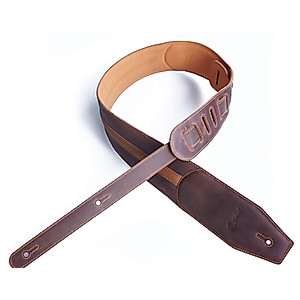 Jeereal Full Grain Genuine Padded Soft Leather Guitar Strap (3.0inches Width) for Electric, Acoustic, and Bass Guitars (Red Brown)