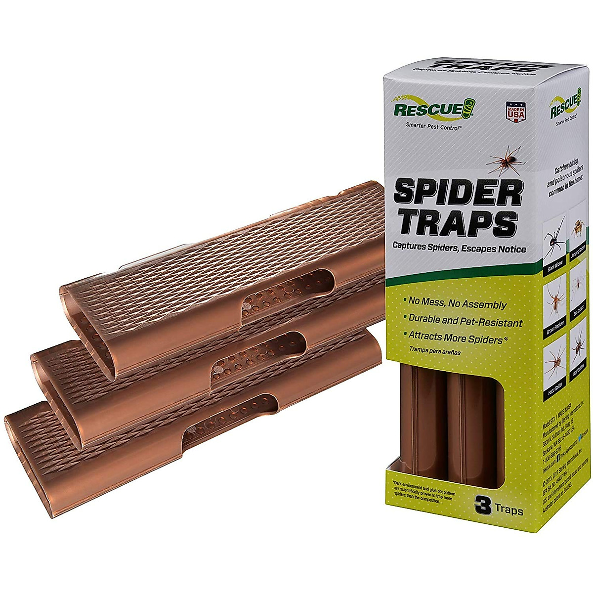 RESCUE! Spider Traps – Catches Brown Recluse, Hobo Spiders, Black Widows & Wolf Spiders - 4 Pack (12 Traps)