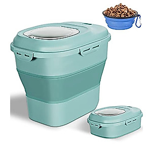Collapsible Dog Food Storage Container, 30 Lb Pet Cat Pantry Plastic Large Containers Bin with Wheels Airtight Lids Locking Bowl, 50 Lb Kitchen Cereal Flour Sugar Rice Leakproof Sealable Dry Holder