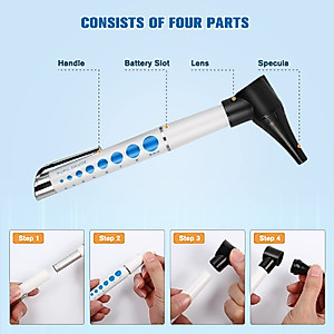 Healifty Otoscope with Light - Ear Scope Otoscope with 4 Otoscope Covers, Diagnostic Ear Care Tool for Nurse, Children, Adults & Pets, Pocket Size, without Battery