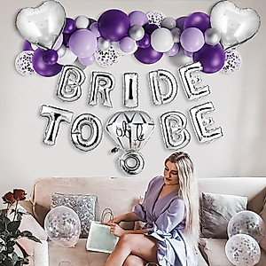 BLOOMWIN Purple Bachelorette Party Decorations - Bridal Shower Decorations Purple and Silver Bride To Be Balloons Kit Lavender Lilac Hen Party Decorations