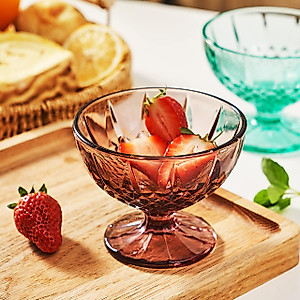 KMwares 4PCs Set 8oz Colored Footed Glass Dessert Bowls/Cups