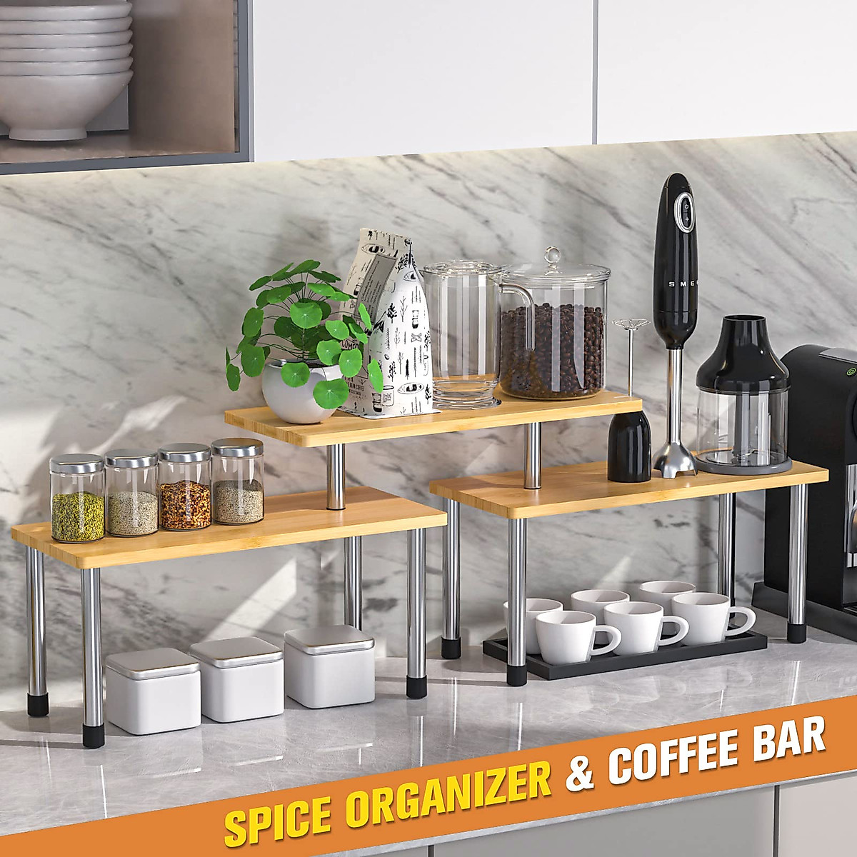 JayRex Kitchen Countertop Organizer Counter Shelf 2 Tier Separable Corner Shelf for Kitchen and Bathroom