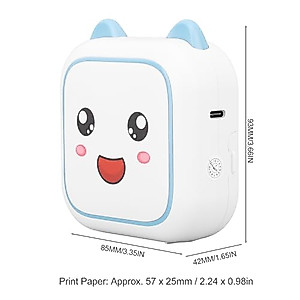 Mini Printer Inkless Easy to Carry 800mAh Rechargeable Battery Low Noise Bluetooth Mobile Thermal Printer for Notes Journal Memo Photo Study DIY Scrapbook Anatomy Flashcards Kids (Blue)