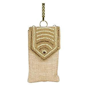 Suman Enterprises Pearl Clutch Silk Saree Clutch Mobile Pouch Waist Clip Ladies Purse Gift For Women & Girls (Golden)