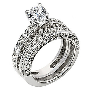 14k White Gold Round & Pave Diamond Engagement Ring Wedding Band Set 2.31 Carats