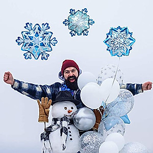 10 Pieces Large and Small Snowflake Balloons Snowflake Aluminum Foil Balloons for Christmas Winter Frozen New Year Birthday Theme Party Supplies
