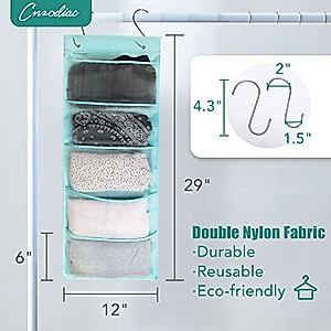 2 Pack Hanging Closet Organizer and Storage, Underwear Sock Bra Leggings Organizer Hanging Bags, Hanging Wardrobe Clothes Organizer with Dual Sided 10 Mesh Pockets and 2 Metal Hooks Cnzodiac