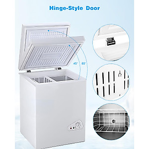 Kazigak Compact Chest Freezer, 3.5 Cu.Ft. Deep Freezer with Basket, 6 Level Adjustable Temperature, Top Door Mini Freezer White