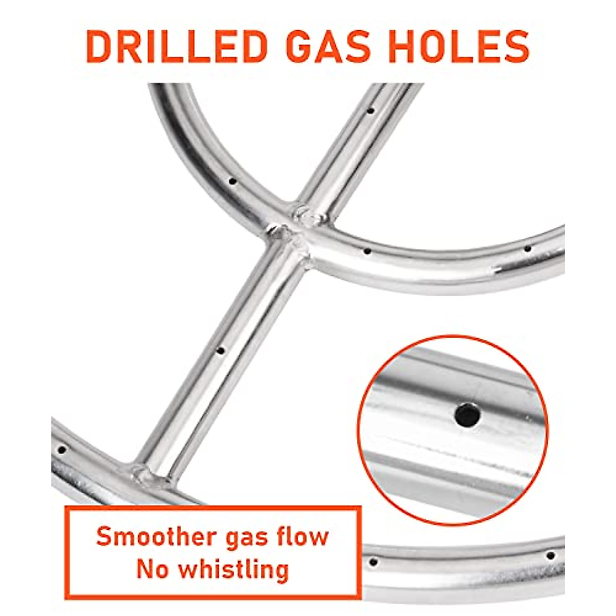 GASPRO 18 Inch Fire Pit Ring Burner, Round Fire Pit Burner for Fire Pit, Natural Gas & Propane Fireplace, 304 Series Stainless Steel, BTU 147,000 Max