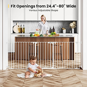 Tokkidas 24.4”-80” Auto Close Baby Gate, Extra Wide Dog Gate with One Hand Operation, Hardware Mount, Foldable 3 Steel Panels Angle, Deluxe Walk Thru Pet Gate for Stairs, Doorways, Kitchen, 29” Height