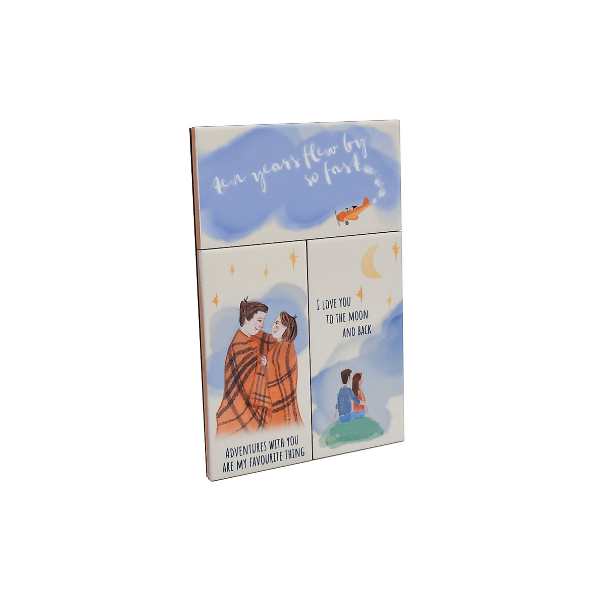 Pirantin 10th Anniversary Ceramic Loving Couple Collage - Romantic Free Standing Ornament (uv-tileblanket10), Creme