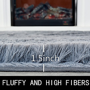 EasyJoy Super Soft Rugs for Living Room, Area Rugs for Bedroom 4x4 Dark Grey Fluffy Room Rug, Large Shag Throw Rug for Nursery Kids Room, Cute Mordern Fuzzy Rug for Playroom