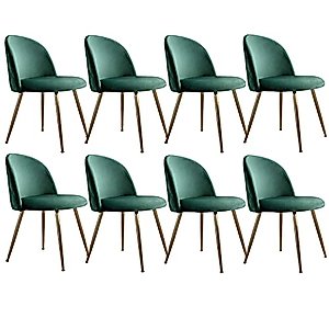 ZHENGHAO Modern Velvet Dining Chairs Set of 8, Tufted Accent Upholstered Chairs Wingback Armless Side Chair with Gold Legs for Living Room Bedroom Kitchen Vanity (Emerald Green)