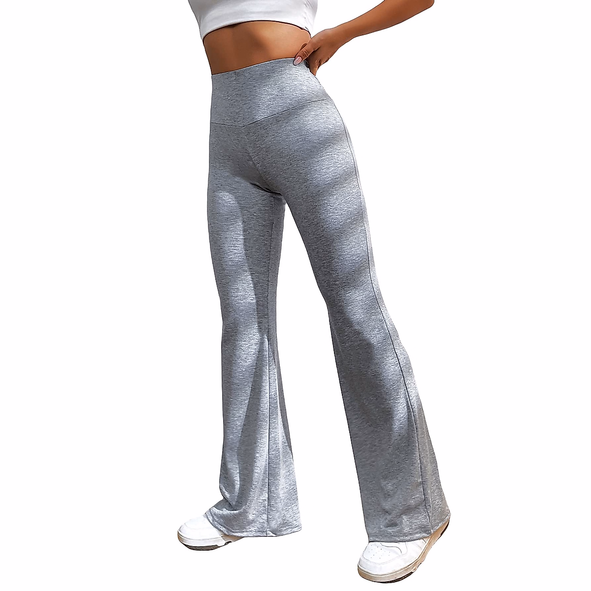 SOLY HUX Women's Flare Leggings High Waisted Sweatpants Bell Bottoms Bootcut Yoga Pants Solid Light Grey XS