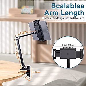 ZEXMTE Tablet Stand Holder, Adjustable Desktop Tablet Holder Mount Foldable Phone Stand with 360° Swivel Phone Clamp Mount Holder,Stable Tablet Stand for iPad 4.7-12.9" Tablets/Phones-Black