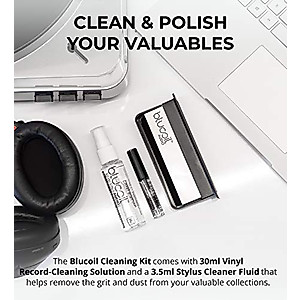 Blucoil Cleaning Kit for Turntable Stylus, LP and Vinyl Records - Anti-Static Carbon Fiber Brush, Velvet Record Cleaning Brush Stand 30ml Vinyl Record-Cleaning Solution 3.5ml Stylus Cleaner Fluid