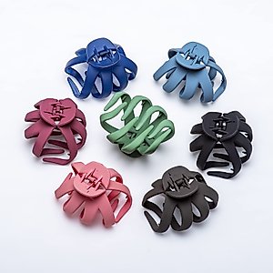 apooto Macaron Colors octopus Hair Claw Clips7pcs 3.2'' - clips for thick hair, Flower Style Strong Hold Jaw Clip, Decorative Matte Clips, Nonslip Clamps, Styling Accessories Girls Women Adults
