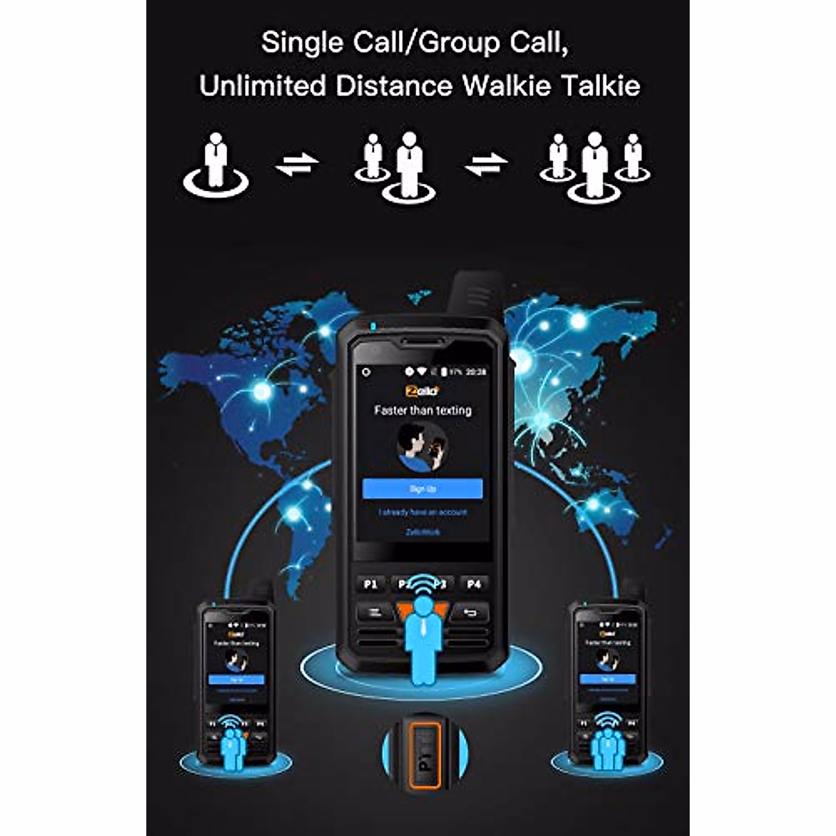 UNIWA Alps F50 Zello PTT Walkie Talkie 2.8 inches Touch Screen Quad Core MTK6735 1GB+8GB 4000mAh 4G LTE Android 6.0 Rugged Smartphone