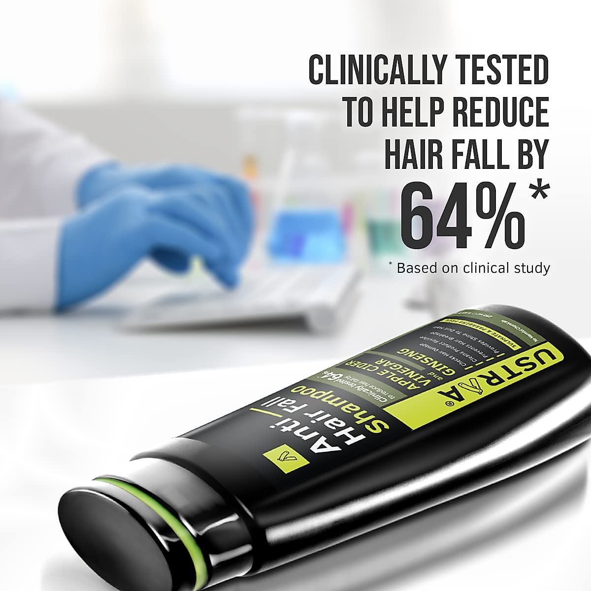 Ustraa Anti Hair Fall Shampoo with Apple Cider Vinegar - Prevents Hair Fall, Strengthens Weak & Falling Hair and Adds Shine & Lusture to Hair - Sulphate & Paraben Free - 6.76 oz