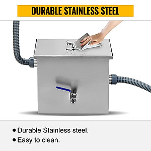 OUKIDR Commercial Grease Interceptor, Stainless Steel Grease Trap For Kitchen Under Sink, Oil-Water Separator With Side Water Inlet,25LB