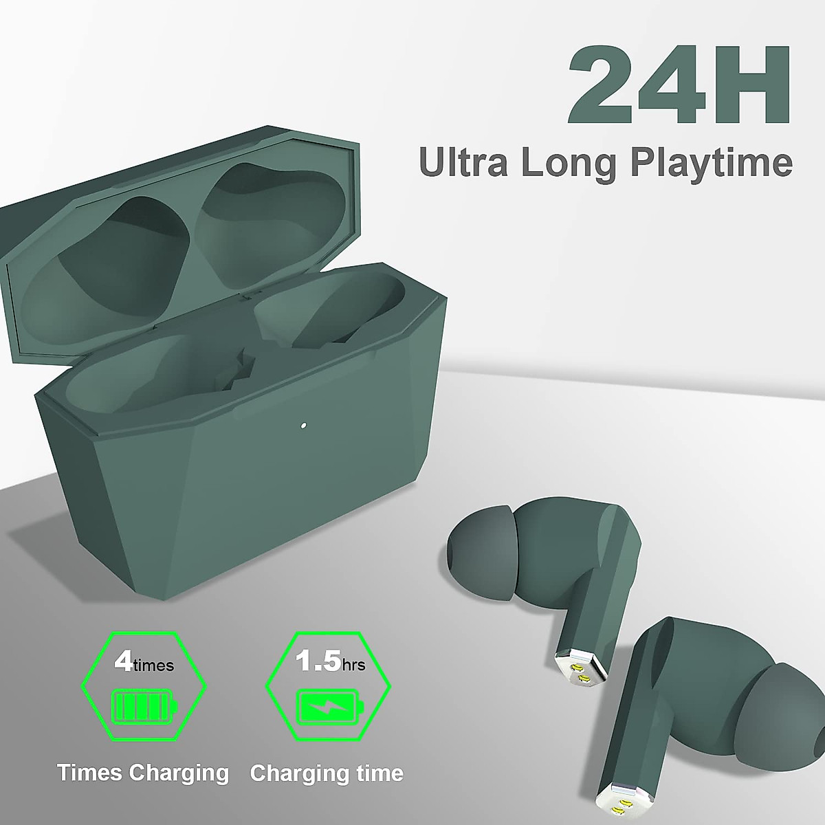 Konnek Stein Wireless Earbuds Bluetooth 5.0 Headphone, Type-C Charging Case 320mAh, Touch Control, Built-in Mic Active Noise Cancelling True Wireless Earbud - Green