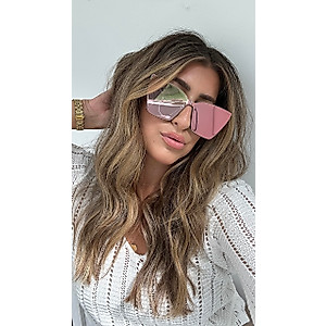 DIFF Goldie Oversized Rimless Cat Eye Sunglasses for Women UV400 Protection, Apricot Crystal + Peach Mirror