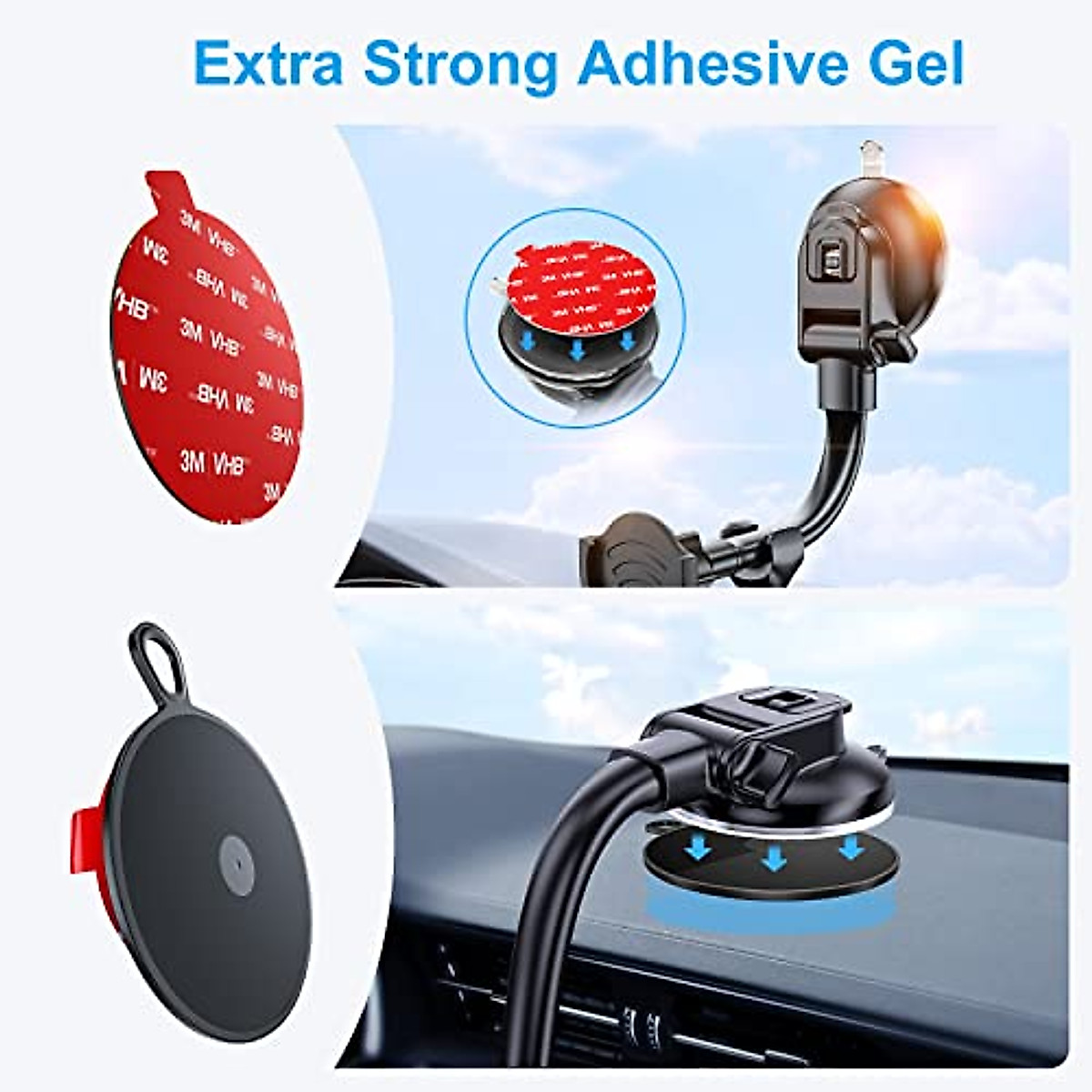 volport Dashboard Pad Mounting Disk for Suction Cup Phone Mount, 2.95in/75mm Sticky Adhesive Disc for Car Dash Cam GPS Holders with 3M Extra Strong Double-Sided Circle Adhesion Replacement Stickers