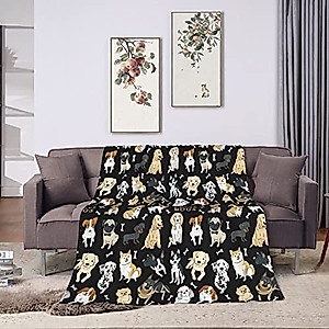 Wisedeal Cute Dog Animal Theme Throw Blanket, Comfort Fleece Blanket, Daughter Mom Friend Aunt Lover Dog Women Blanket Couch Gifts for Couch Sofa Chair Bed Office Travelling Camping 50"x 60"
