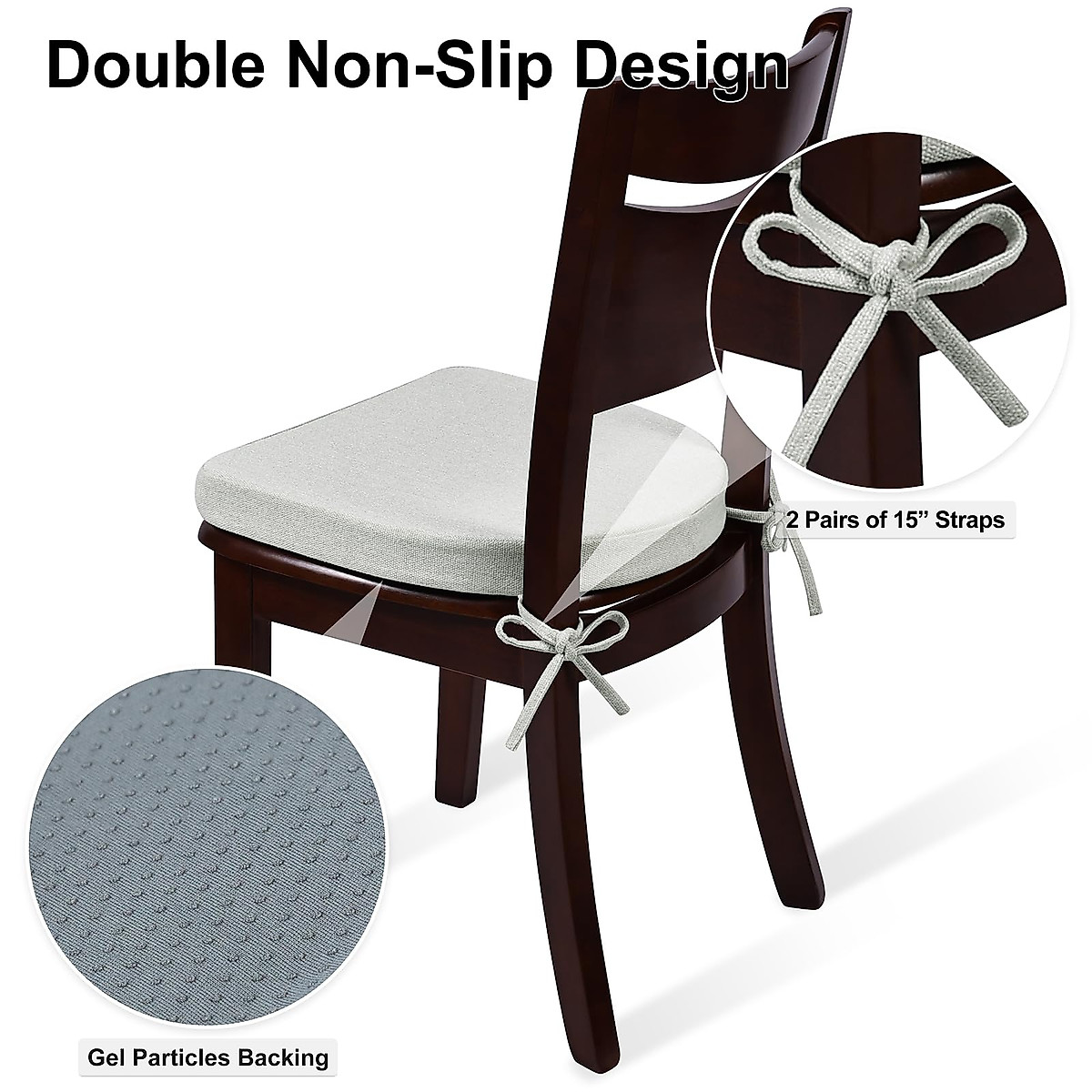 Shinnwa Chair Cushion with Ties for Dining Chairs [17 x 16.5 Inches] Non Slip Kitchen Dining Chair Pad and Seat Cushion with Machine Washable Cover - Off White