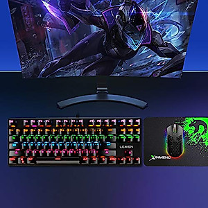 Mechanical Gaming Keyboard and Mouse Combo,87 Keys Compact Rainbow Backlit Keyboard,RGB Backlit 6400 DPI Lightweight Gaming Mouse with Honeycomb Shell for Windows PC Gamers